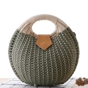 Bags | Green Shell Woven Straw Rattan Purse | Poshmark